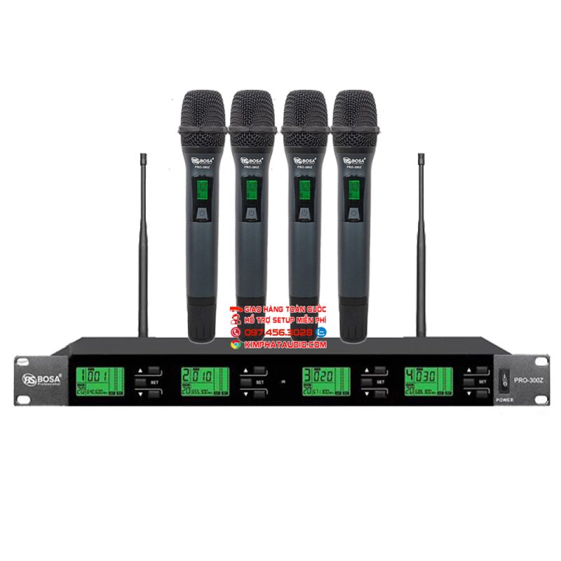 MICRO KHÔNG DÂY 4 MIC BOSA PRO 300Z - Kim Phát Audio